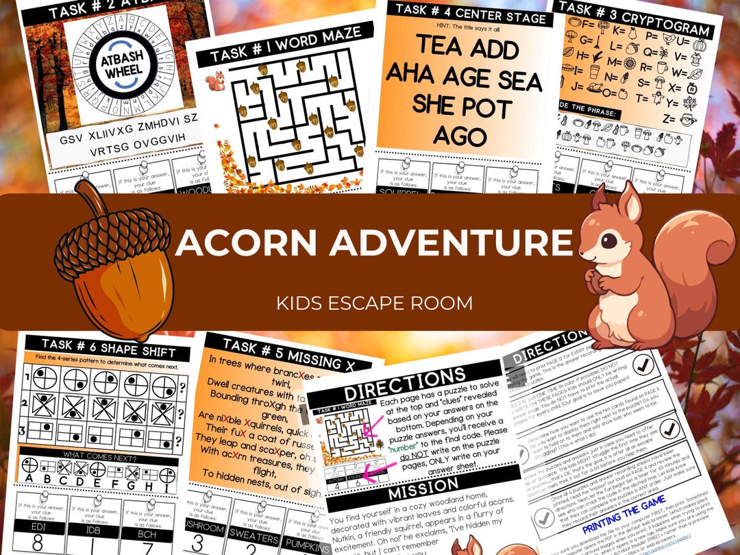 Fall Escape Room for Kids - Acorn Adventure - Ages 6-8 - Etsy