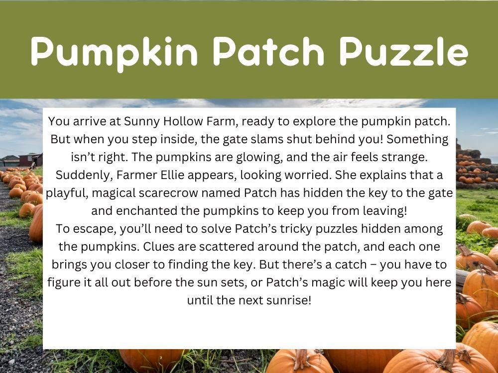 Escape Room for Kids - Pumpkin Patch Puzzle - Kids Escape Room ...