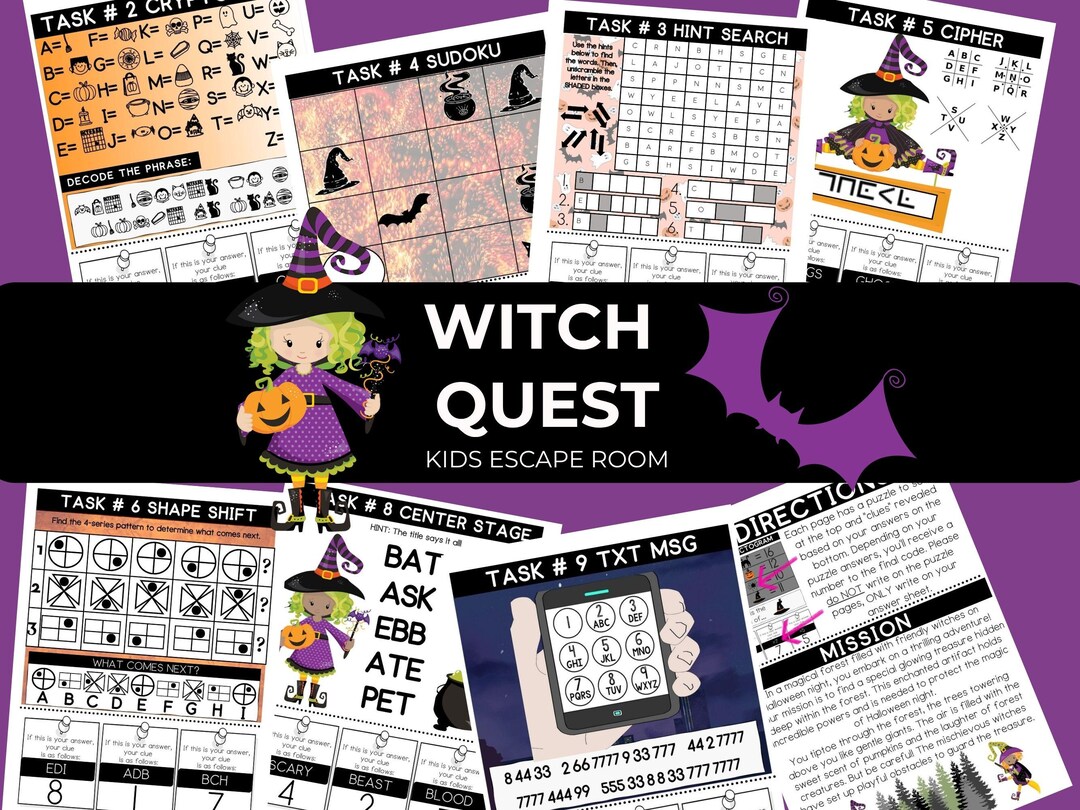 Witch Quest Escape Room for Kids: Halloween Puzzle Game (PDF) - Etsy