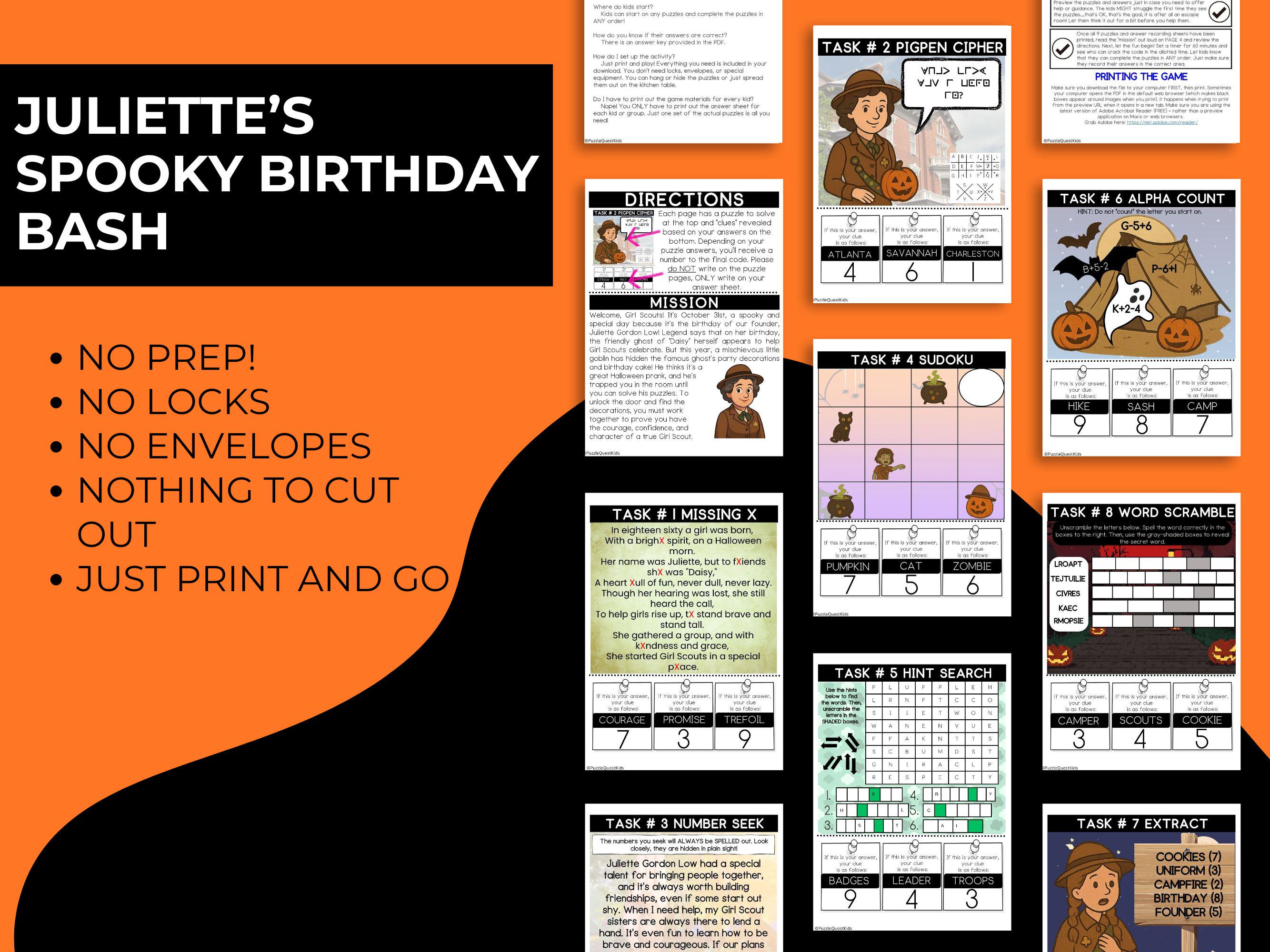 A Printable Girl Scout Escape Room : Juliette's Spooky Birthday Bash - Etsy
