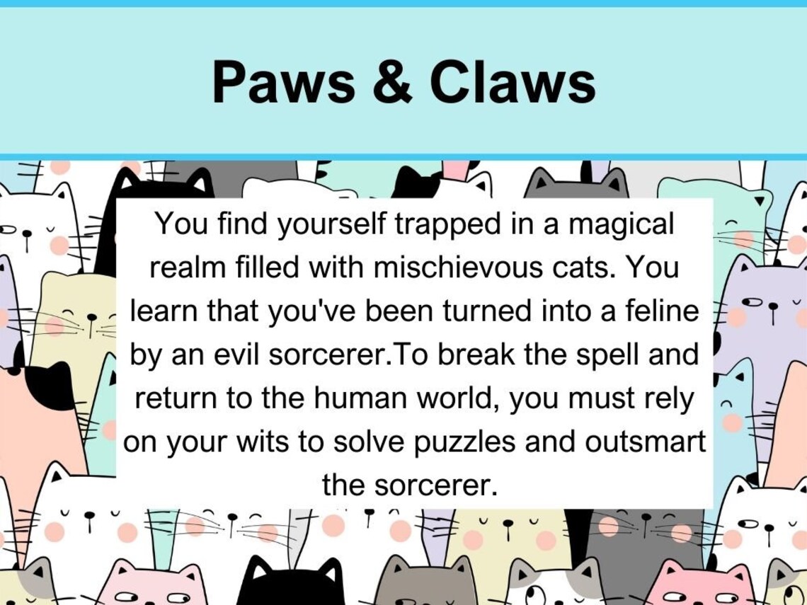 Cat Escape Room Kit: Paws and Claws, Ages 7-12 (printable) - Etsy