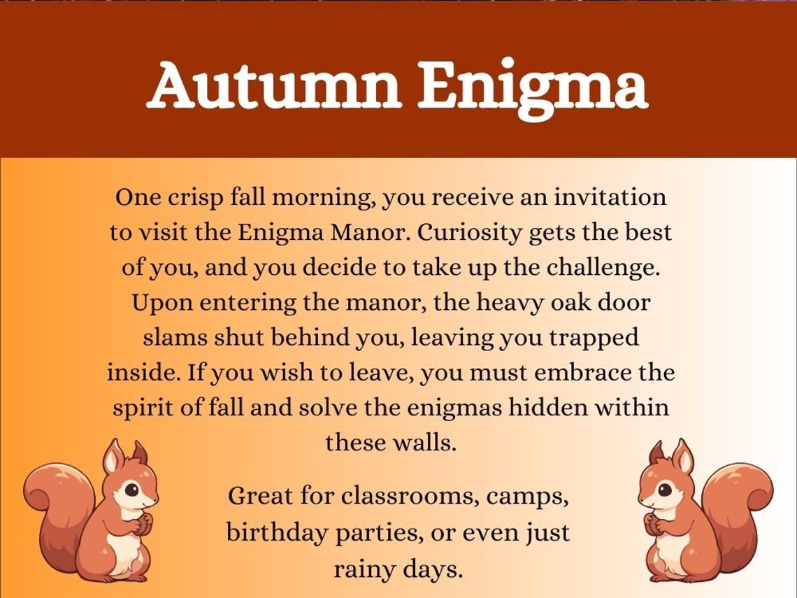 Kids Escape Room - Autumn Enigma - A Fall Themed Escape Room - Etsy