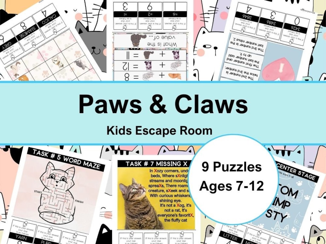 Cat Escape Room Kit: Paws and Claws, Ages 7-12 (printable) - Etsy