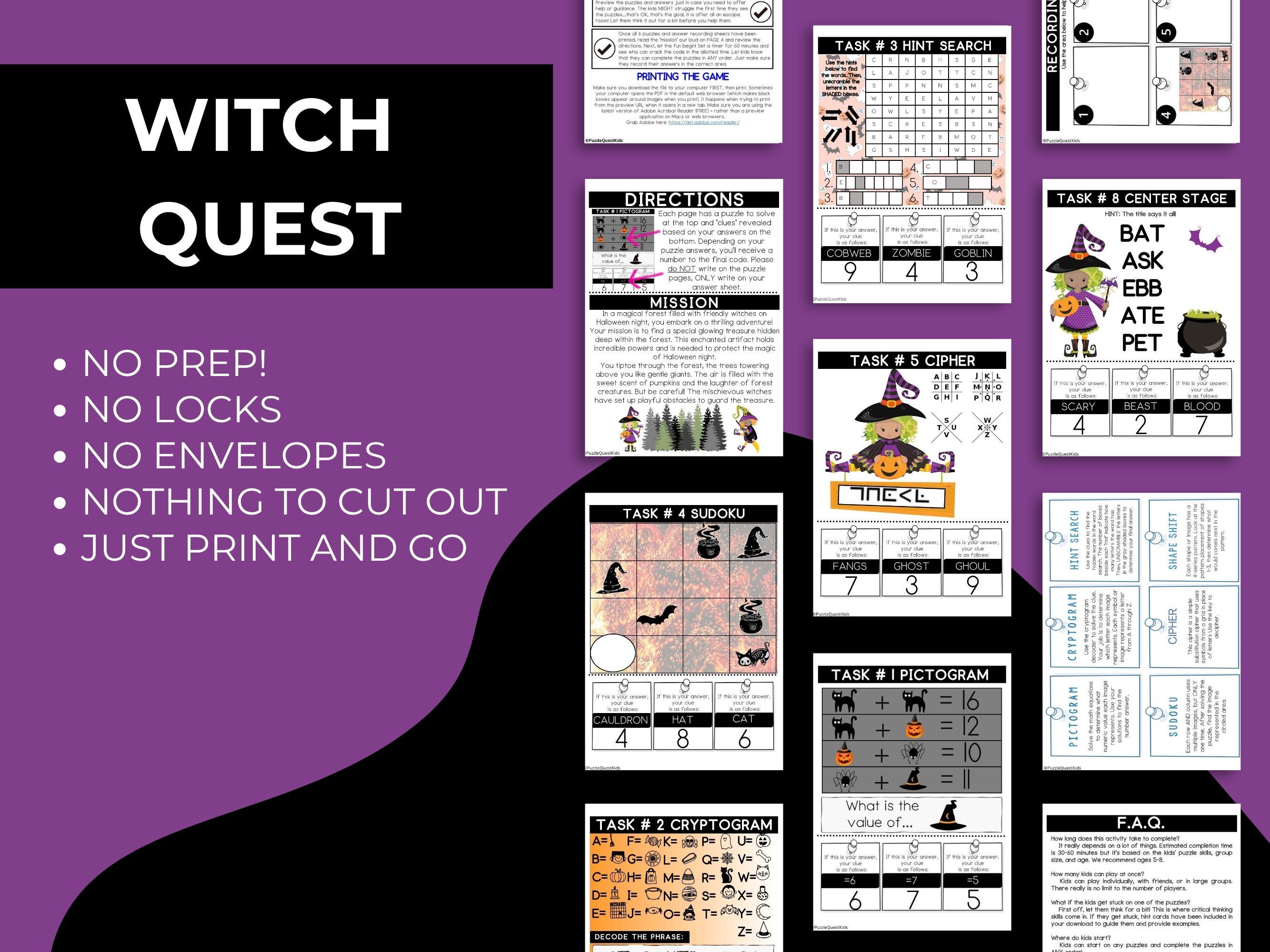 Witch Quest Escape Room for Kids: Halloween Puzzle Game (PDF) - Etsy