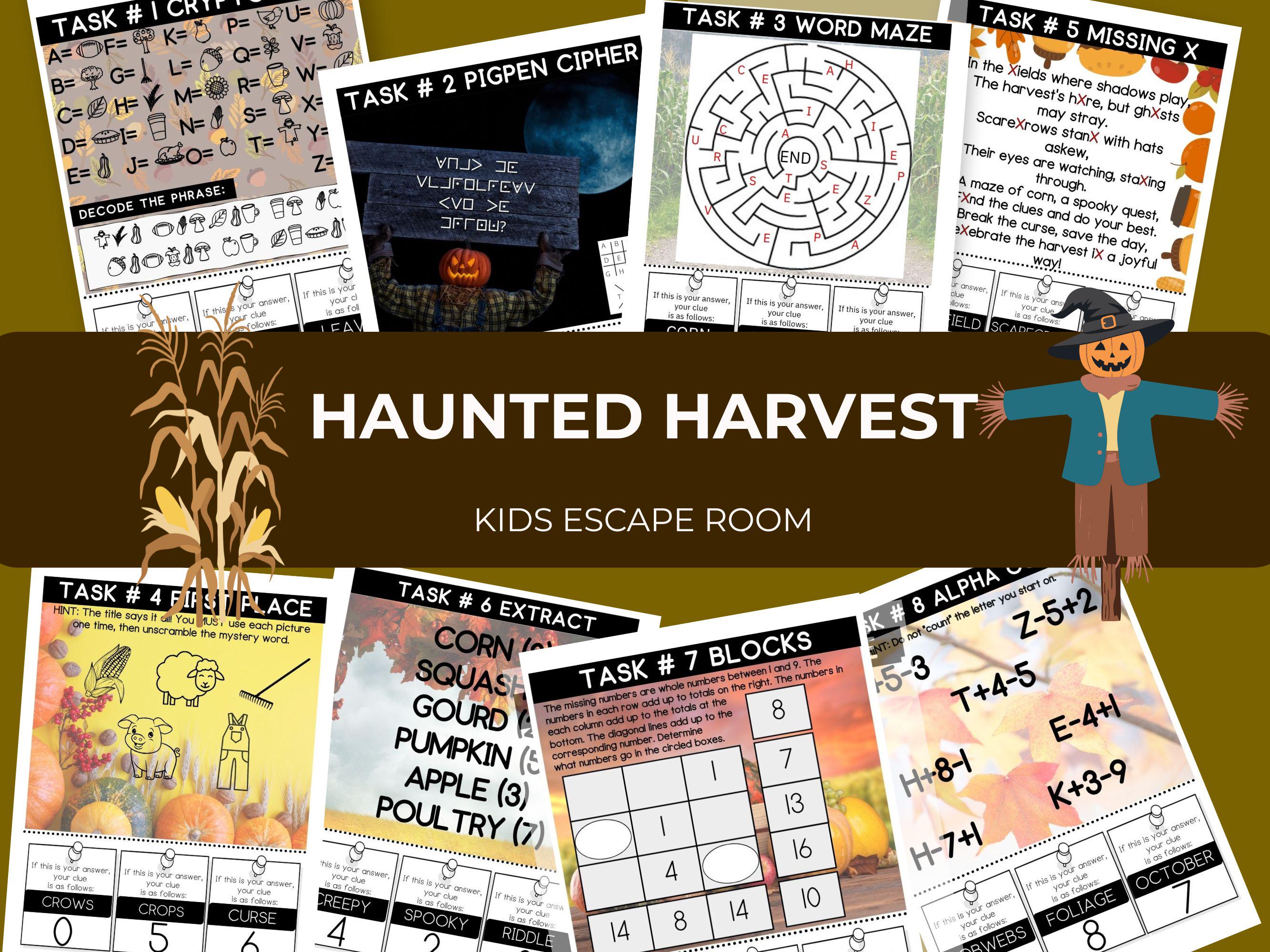 Haunted Harvest Escape Room for Kids: Fall Halloween Printable (ages 7 ...