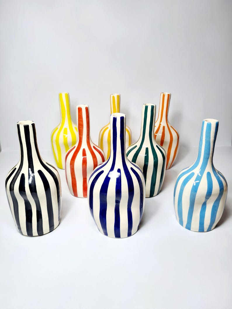 Ceramic Bottle-vase With Striped Colors - Etsy