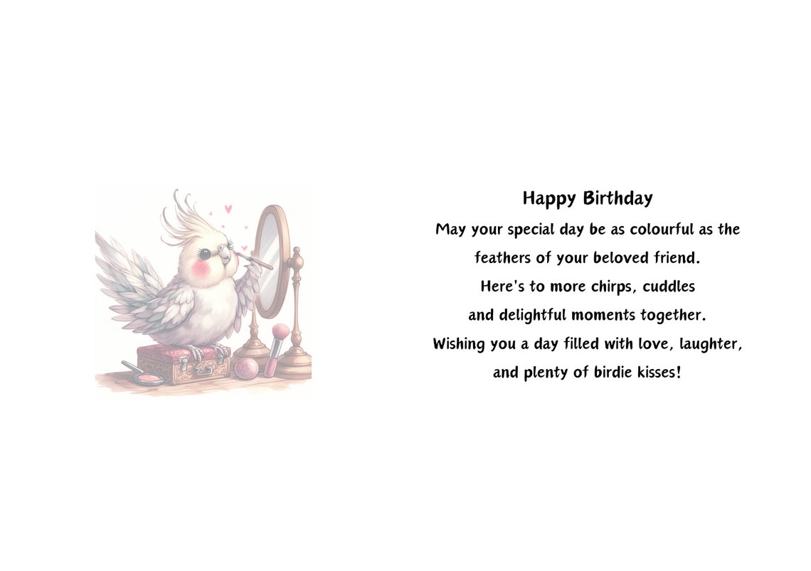 Cockatiel Happy Birthday Card, Cockatiel Birthday Card, Greeting Card ...
