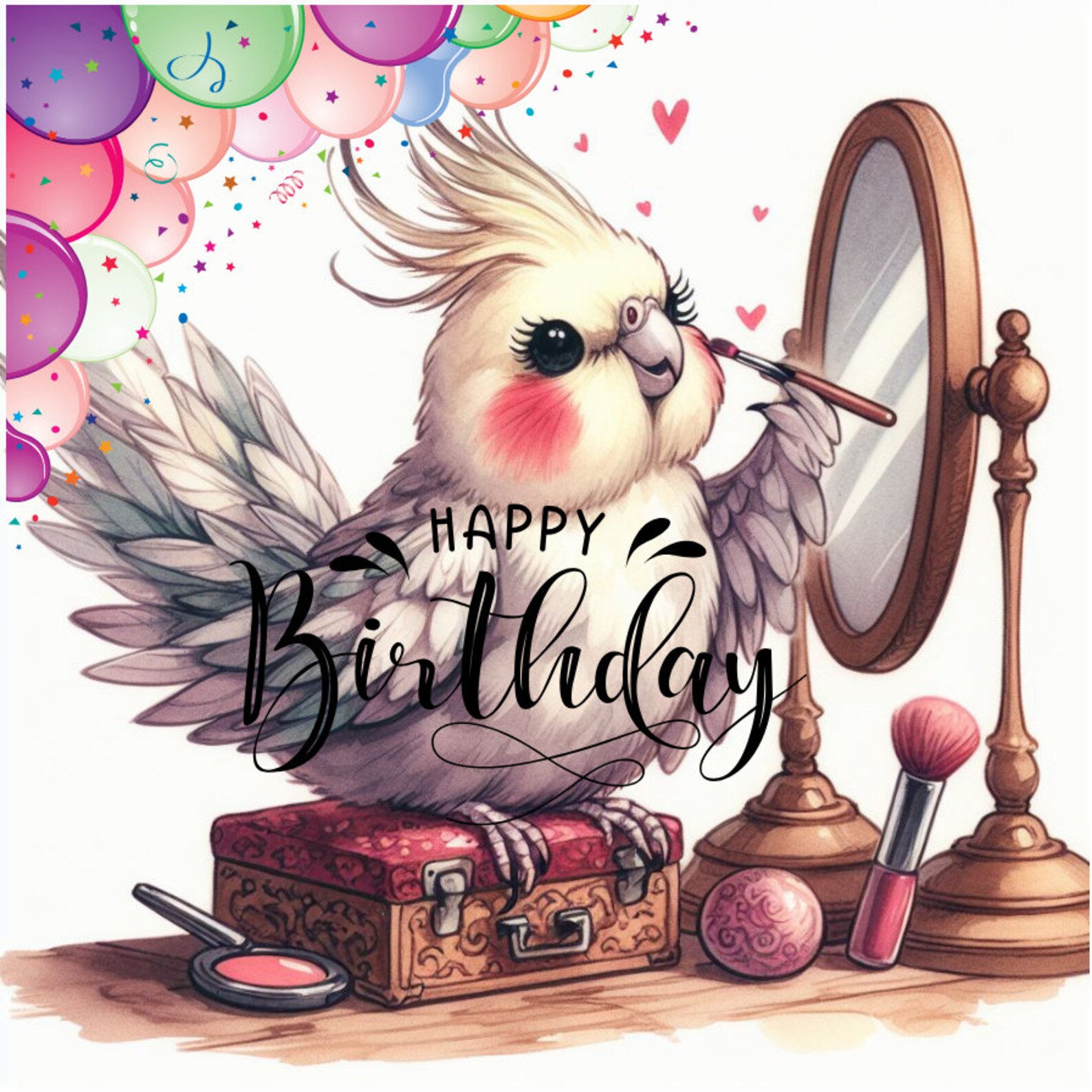 Cockatiel Happy Birthday Card, Cockatiel Birthday Card, Greeting Card ...