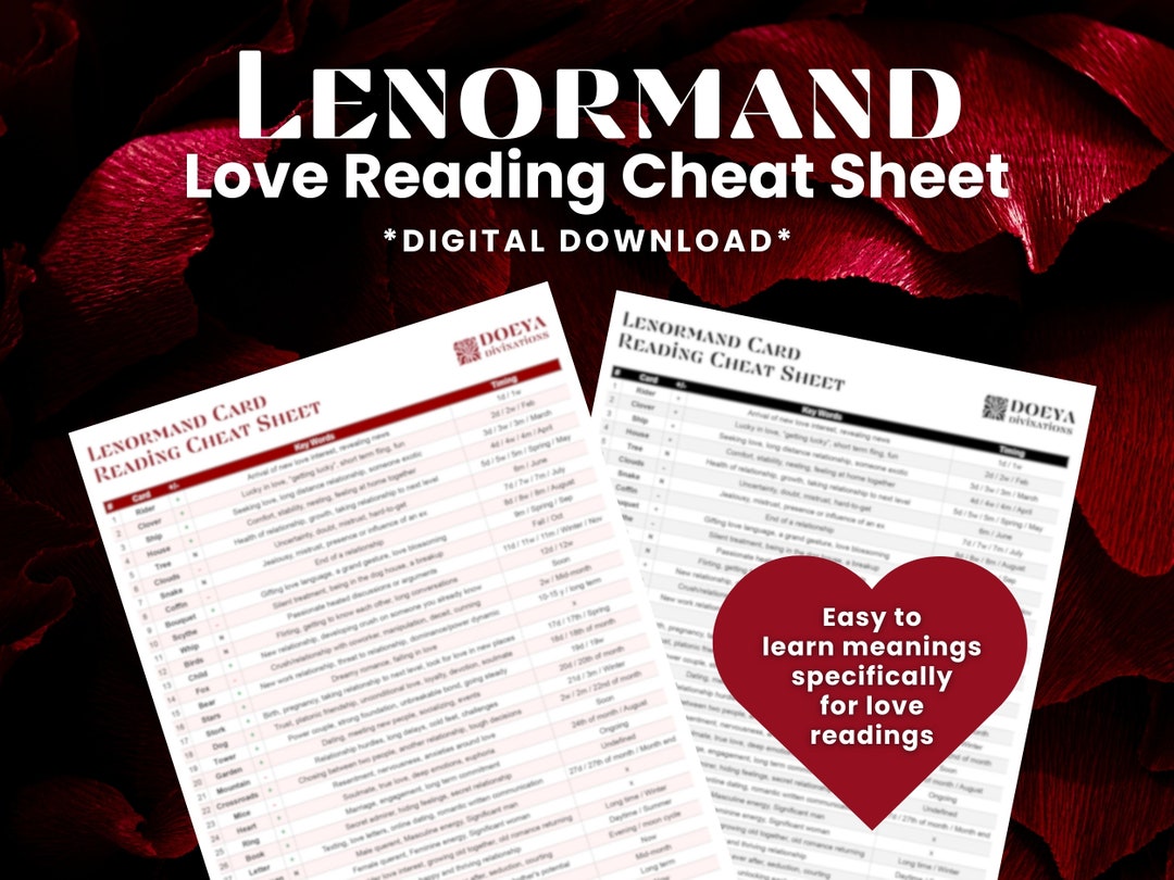 Lenormand Love Reading Cheat Sheet | One Page Digital Download ...