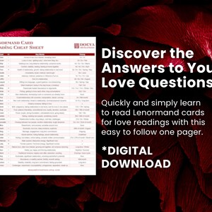 Lenormand Love Reading Cheat Sheet | One Page Digital Download ...