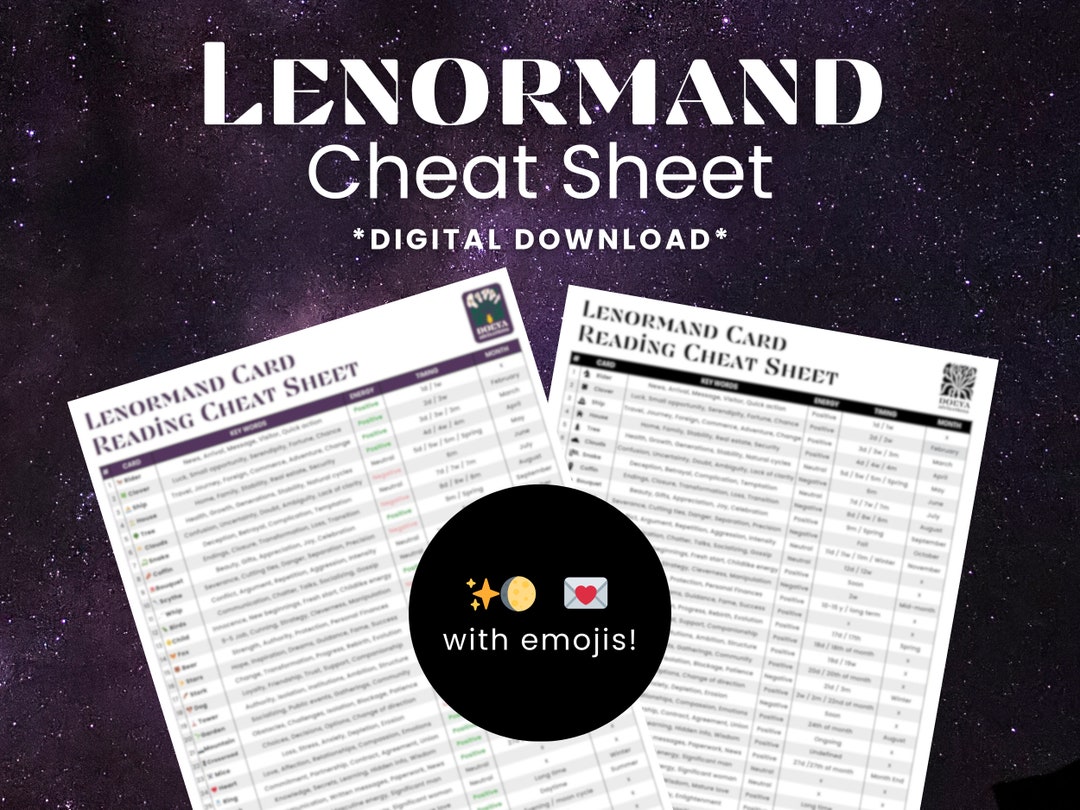 Lenormand Card Reading Printable Cheat Sheet | One Page Digital ...