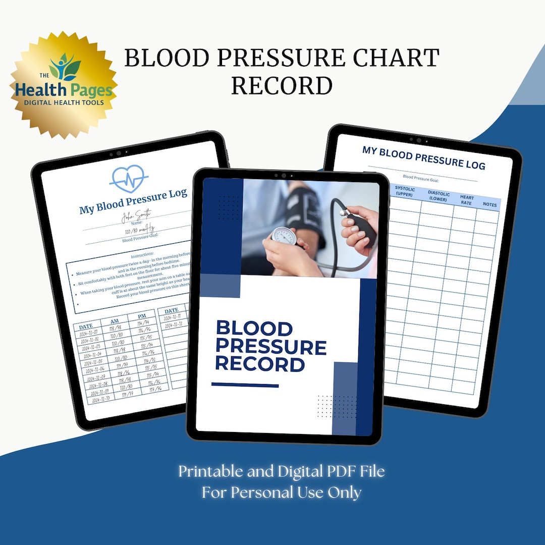 Blood Pressure Tracker, BP Chart, Blood Pressure Log, Daily Blood ...