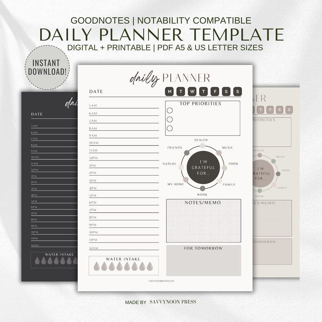 Modern Daily Routine Digital Planner, Printable Daily Planner, Daily ...