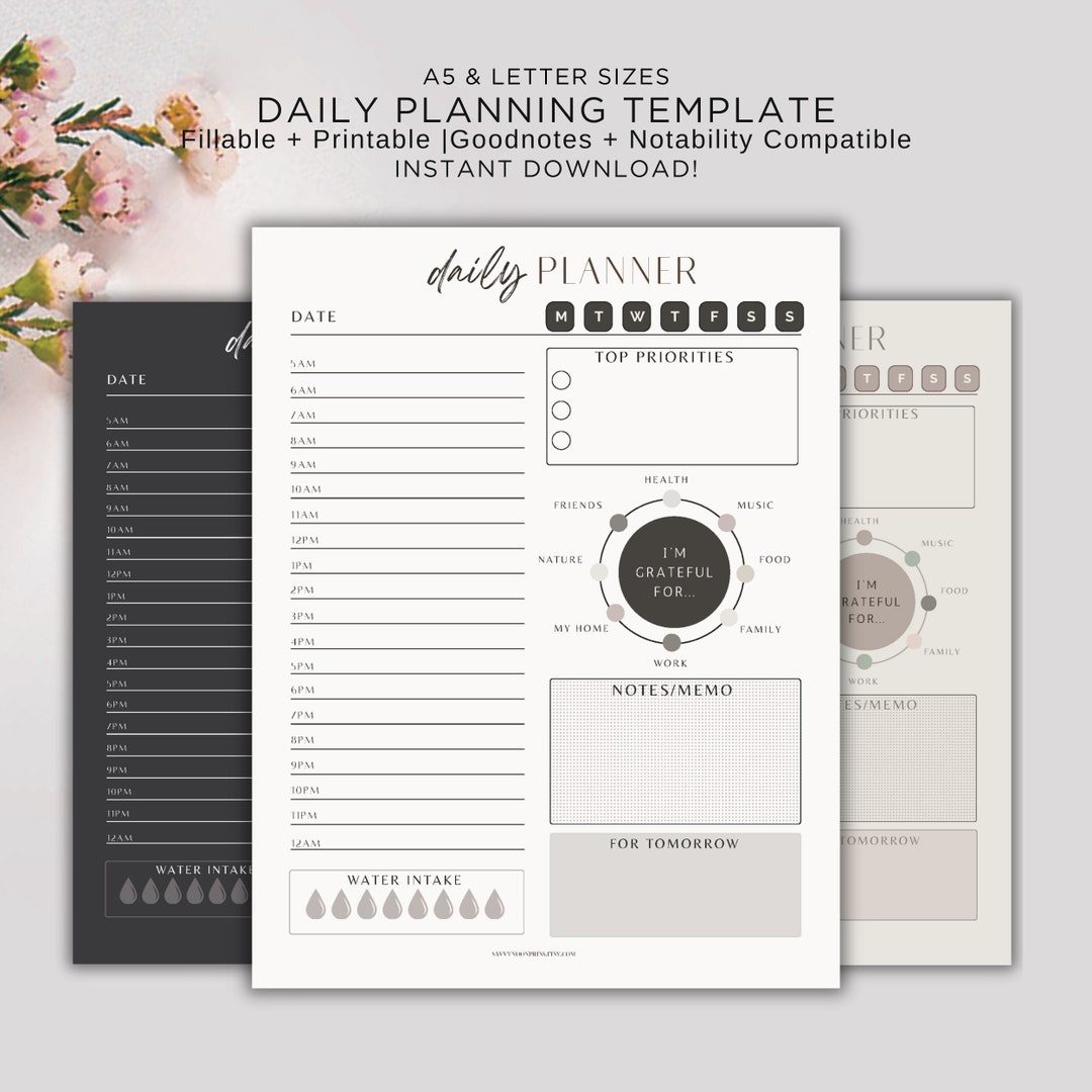 One Page Fillable Printable Daily Planner Stylish Template - Etsy Portugal