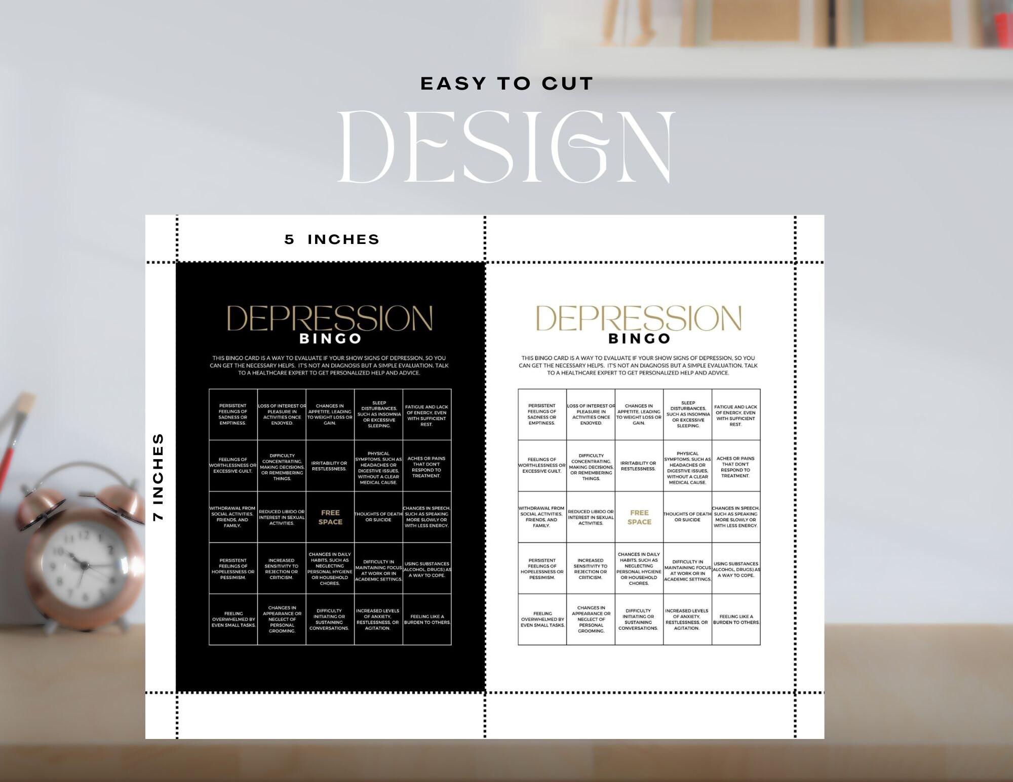 Depression BINGO Card for Mental Health, Wellness, & Wellbeing, Self ...