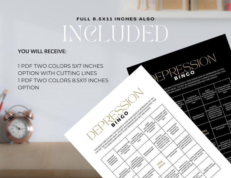 Depression BINGO Card for Mental Health, Wellness, & Wellbeing, Self ...