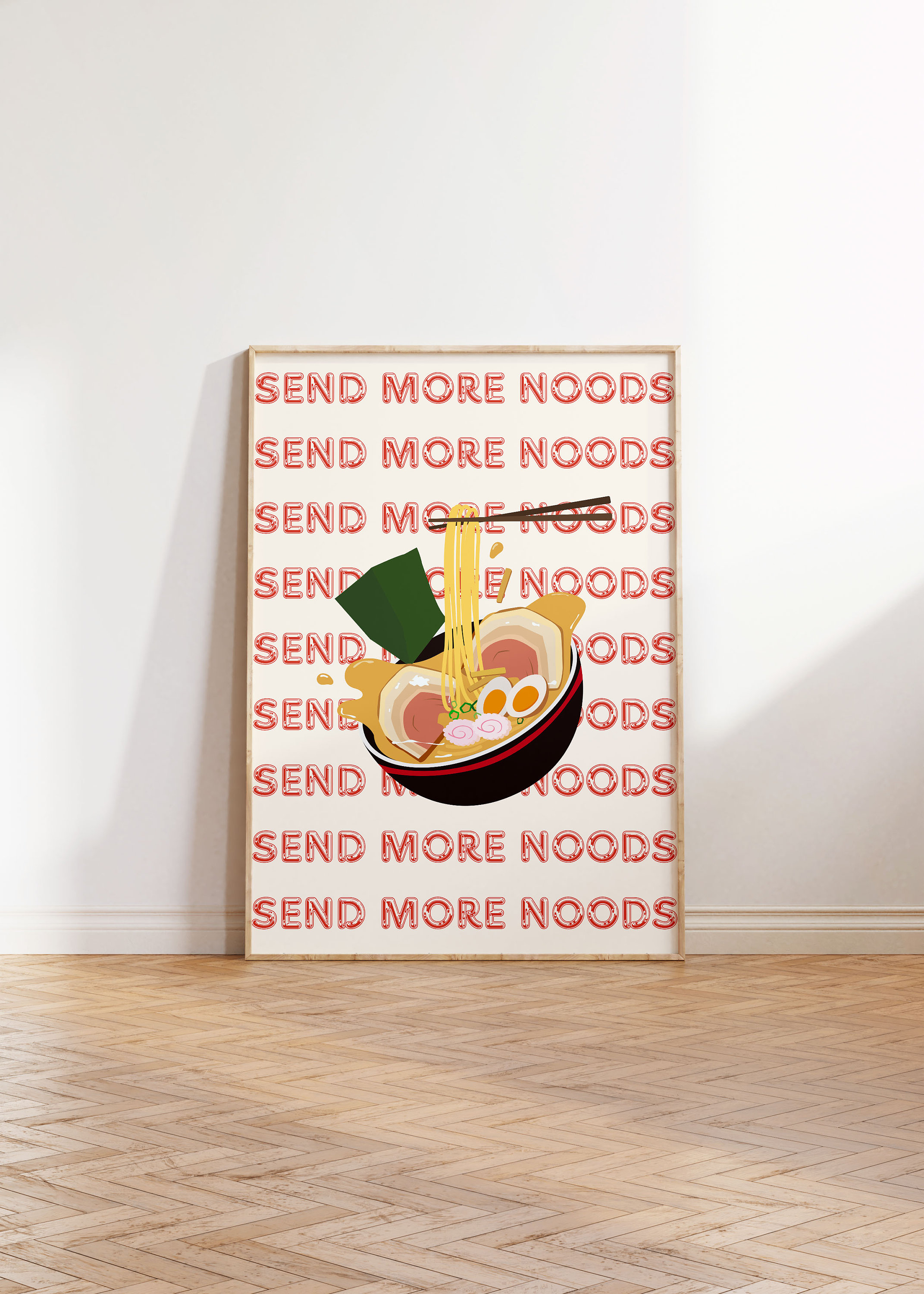 Send More Noods Poster Retro Food Decor Ramen Noodles Funny Kitchen Art ...