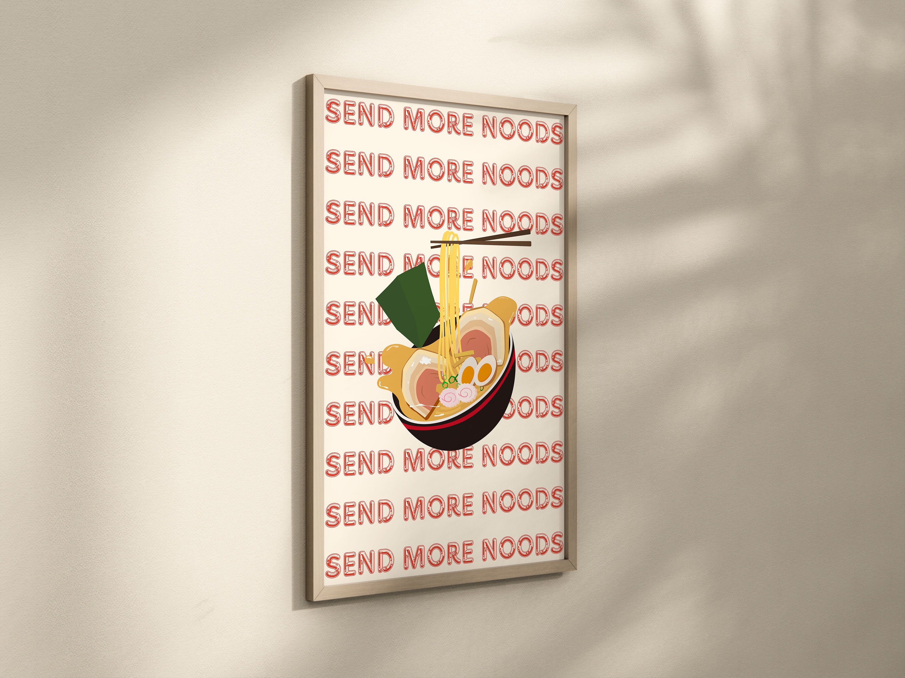 Send More Noods Poster Retro Food Decor Ramen Noodles Funny Kitchen Art ...