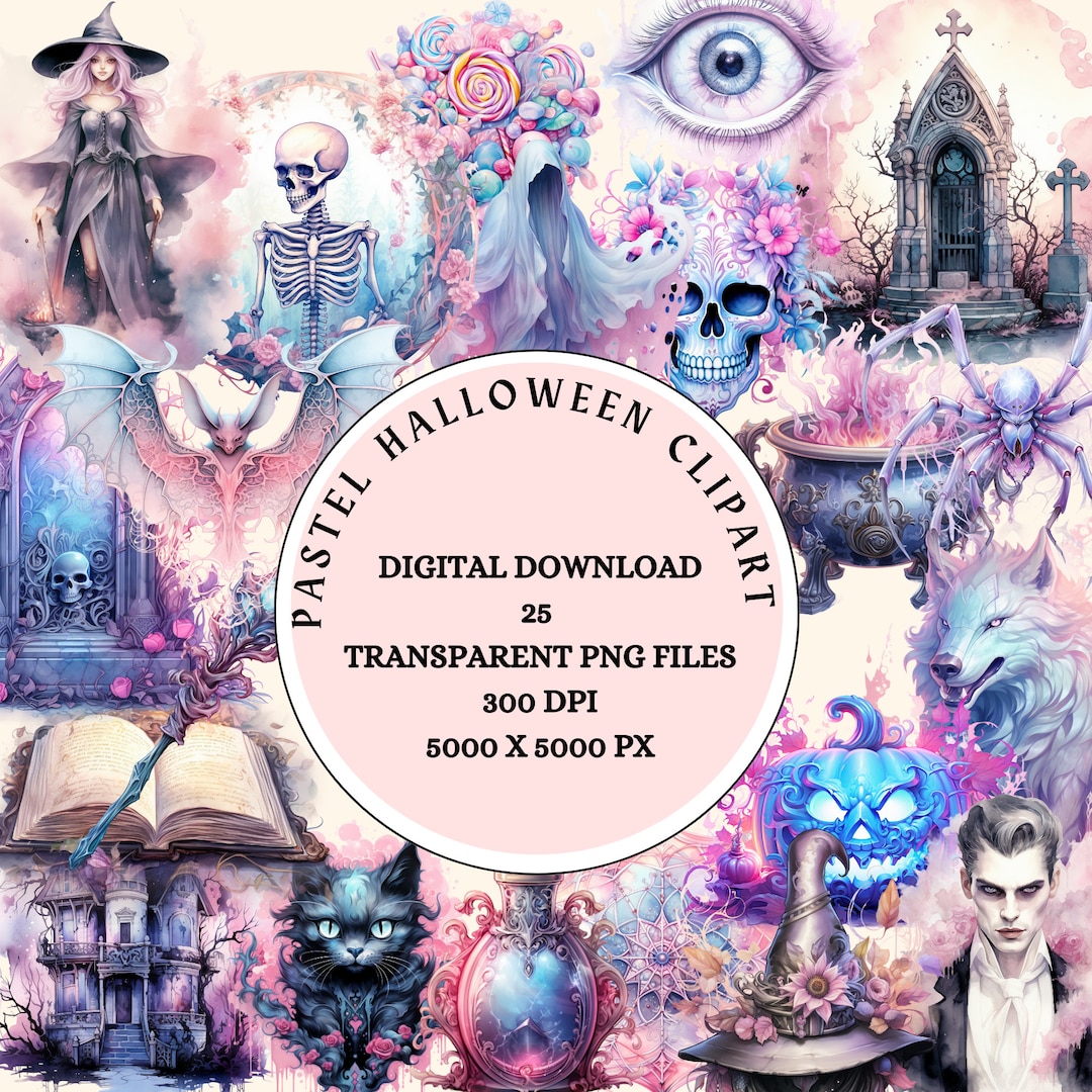 Pastel Halloween Clipart Set - 25 PNG Commercial Use- Ethereal ...
