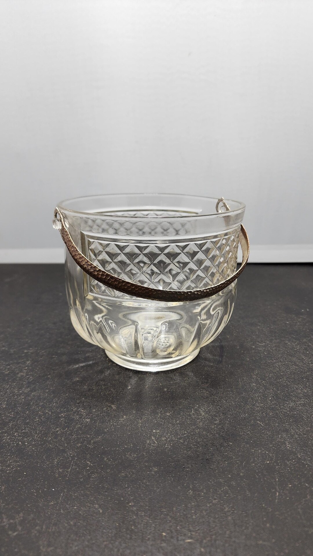 Vintage Morgantown Glass Ice Bucket With Diamond Pattern & Aluminum ...