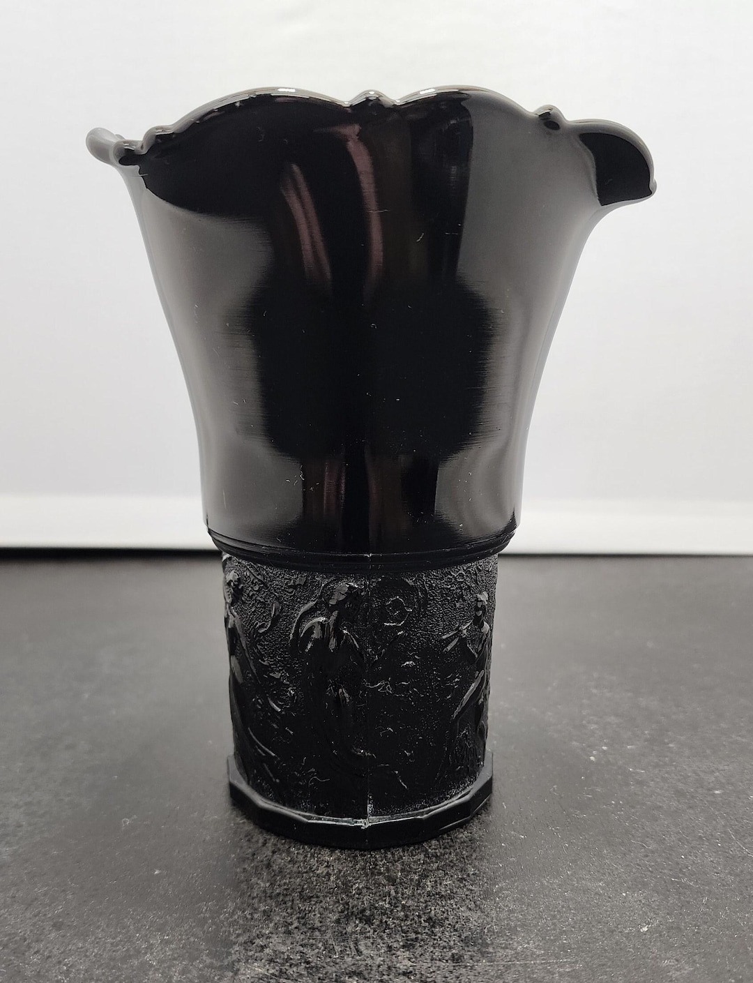 LE Smith Glass Black Amethyst Dancing Nymphs Tri Corner Vase, 6.5" Tall ...