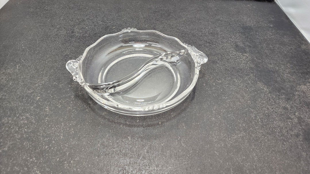 Vintage Small Round Divided Glass Relish Dish With Wave & Pearl Shaped ...