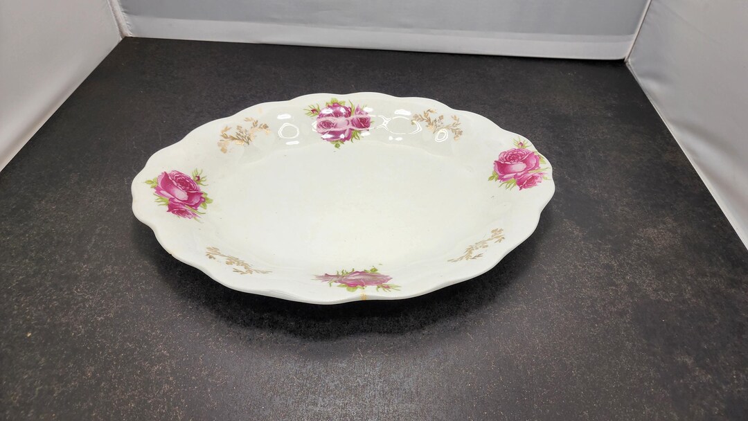 Vintage Stinthal Crooksville China Oval Platter With Pink Roses & Gold ...