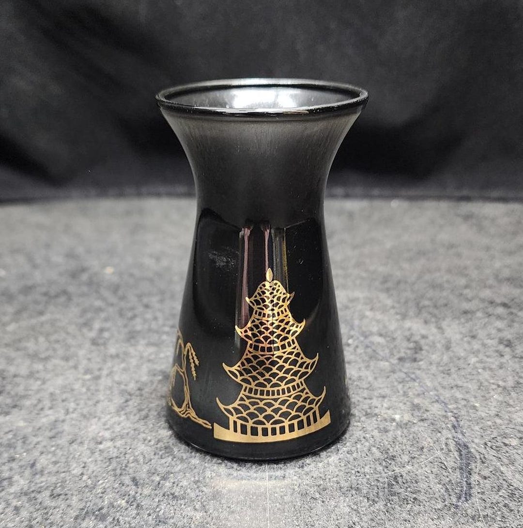 Vintage 1940s Black Glass Vase Japanese Pagoda Gold - Etsy