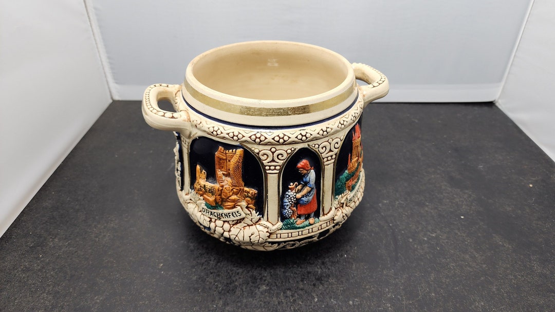 Vintage GERZ Stoneware Castle Bowl - 6" Tall, 3 Lbs, Collectible ...