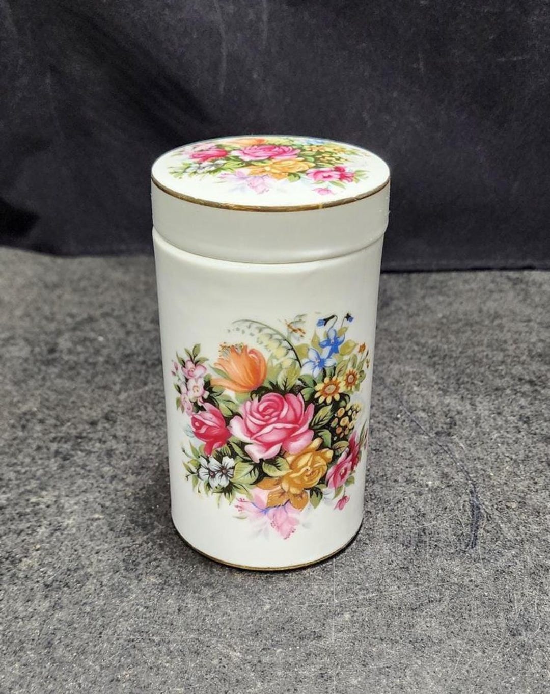 Vintage Porcelain Canister Jar - Floral Design - Gold Rim - Etsy