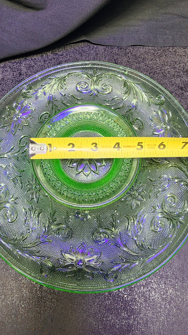 Vintage Uranium Vaseline Glass Fountain Style Serving Dish Flower and ...