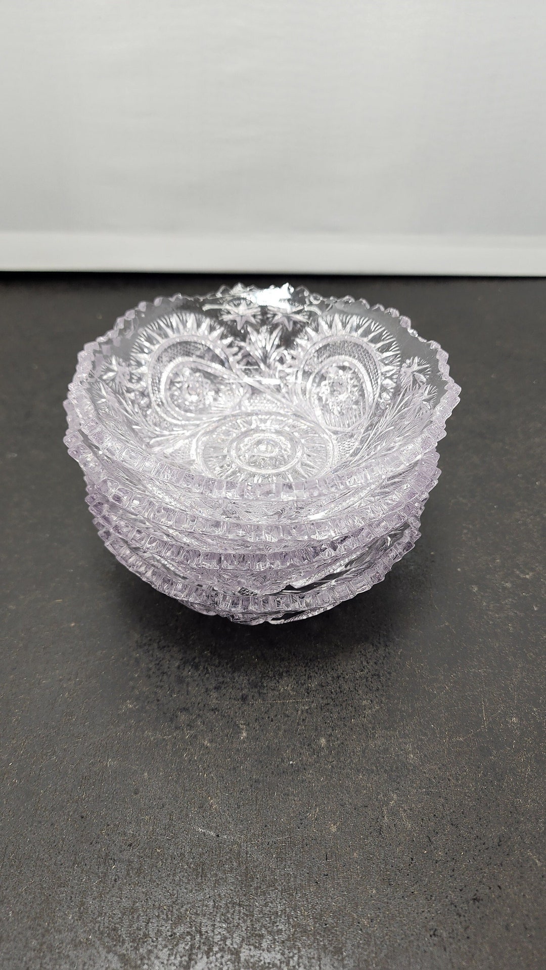 Vintage Sun Colored Amethyst Glass Bowls Set of 4 - Intricate Embossed ...