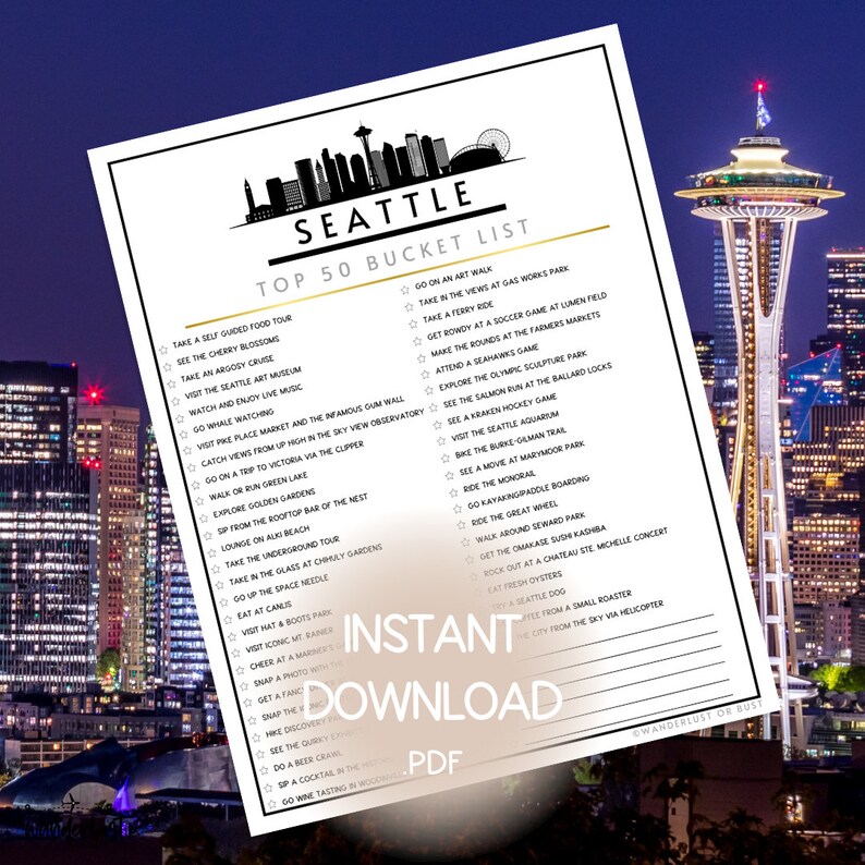 Seattle Bucket List | Printable Top 50 Things to Do in Seattle List ...