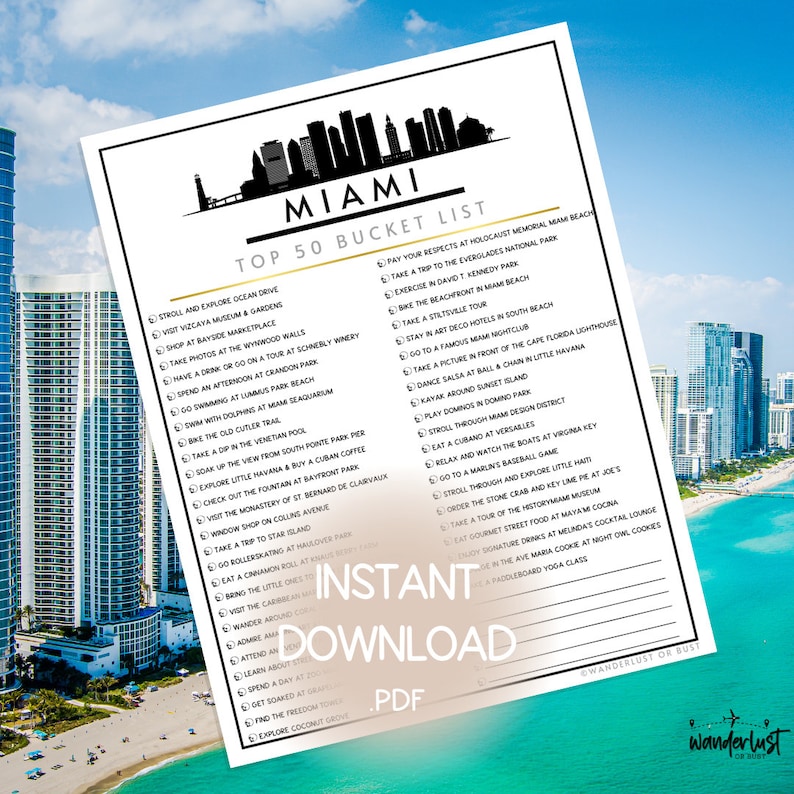 Miami Bucket List | Printable Top 50 Things to Do in Miami List | Must ...