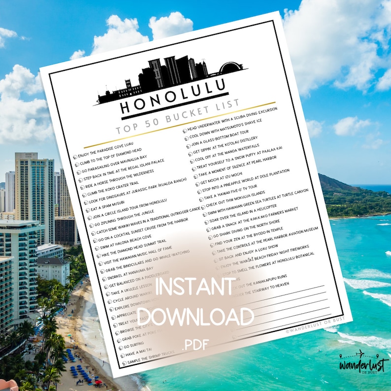 Honolulu Bucket List | Printable Top 50 Things to Do in Honolulu Hawaii ...