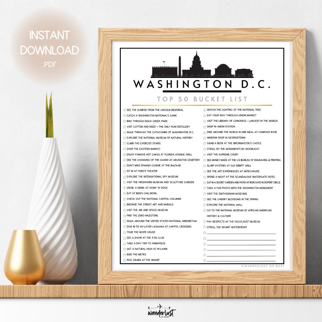 Washington D.C. Bucket List | Printable Top 50 Things to Do in DC List ...