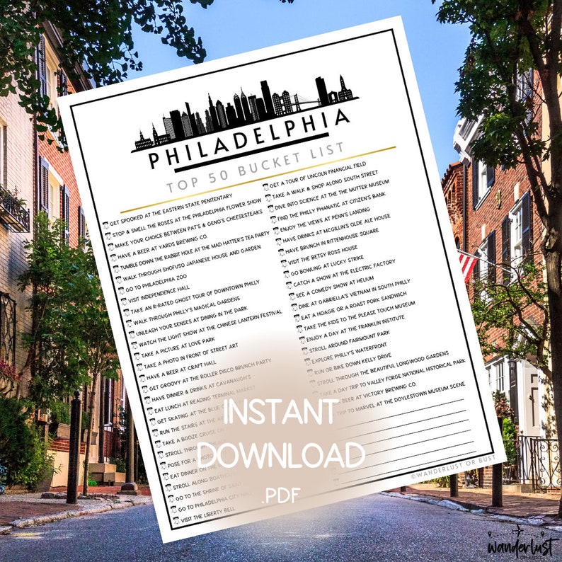 Philadelphia Bucket List Printable Top 50 Things to Do in Philadelphia ...