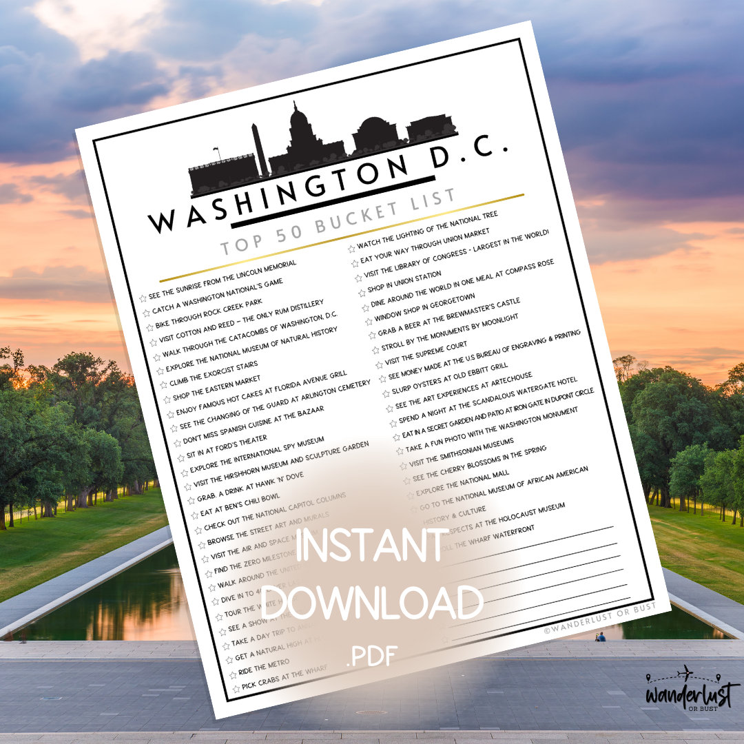 Washington D.C. Bucket List | Printable Top 50 Things to Do in DC List ...