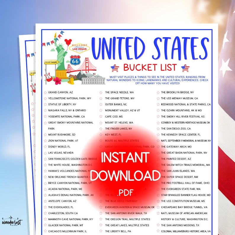 United States Bucket List | Printable Things to Do in USA List | Must ...