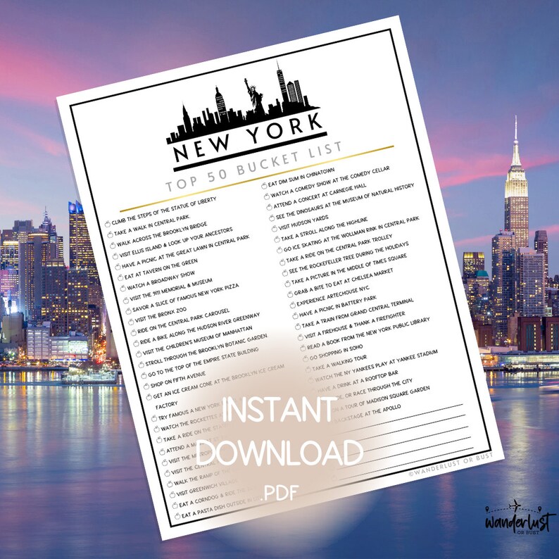 New York City Bucket List | Printable Top 50 Things to Do in NYC List ...