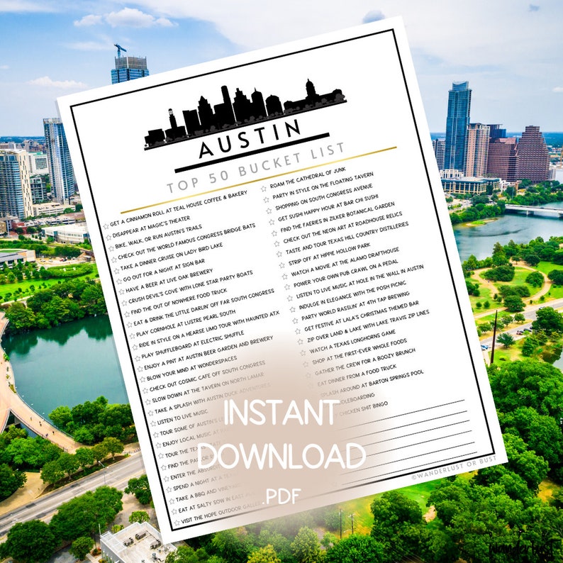 Austin Bucket List | Printable Top 50 Things to Do in Austin TX List ...