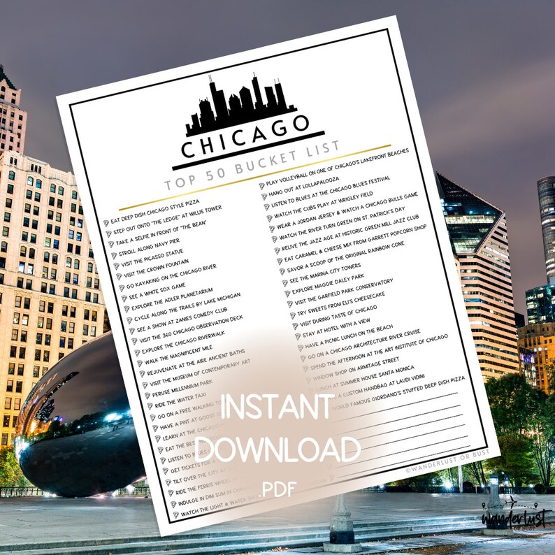 Chicago Bucket List | Printable Top 50 Things to Do in Chicago List ...