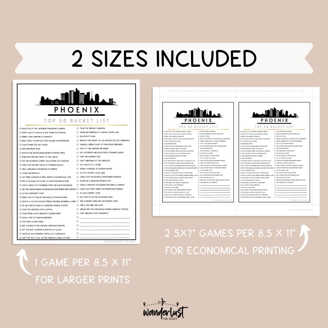 Phoenix Bucket List Printable Top 50 Things to Do in Phoenix - Etsy