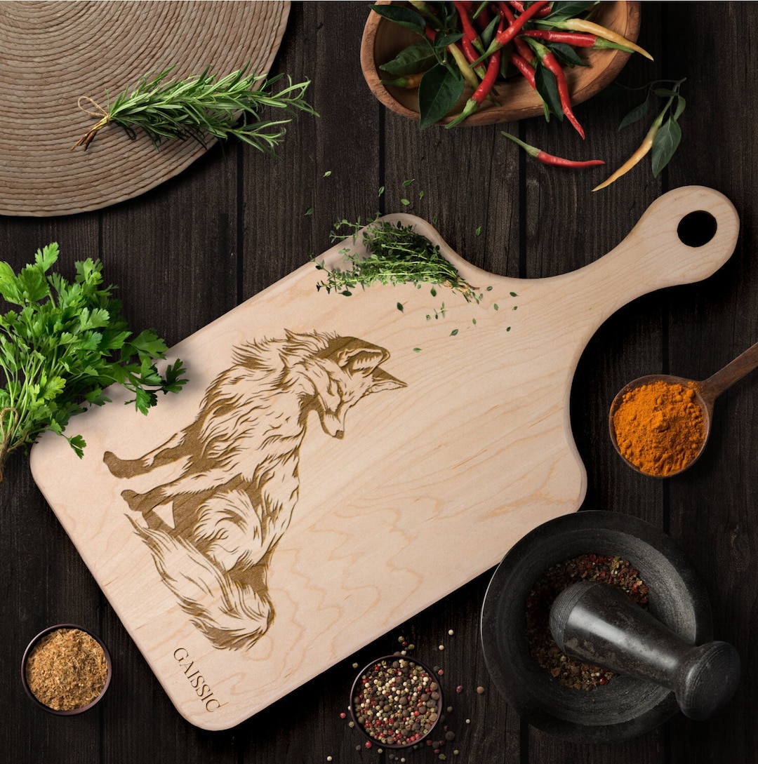 Fox Chopping Board, Hardwood Paddle Cutting Board With Sitting Fox ...