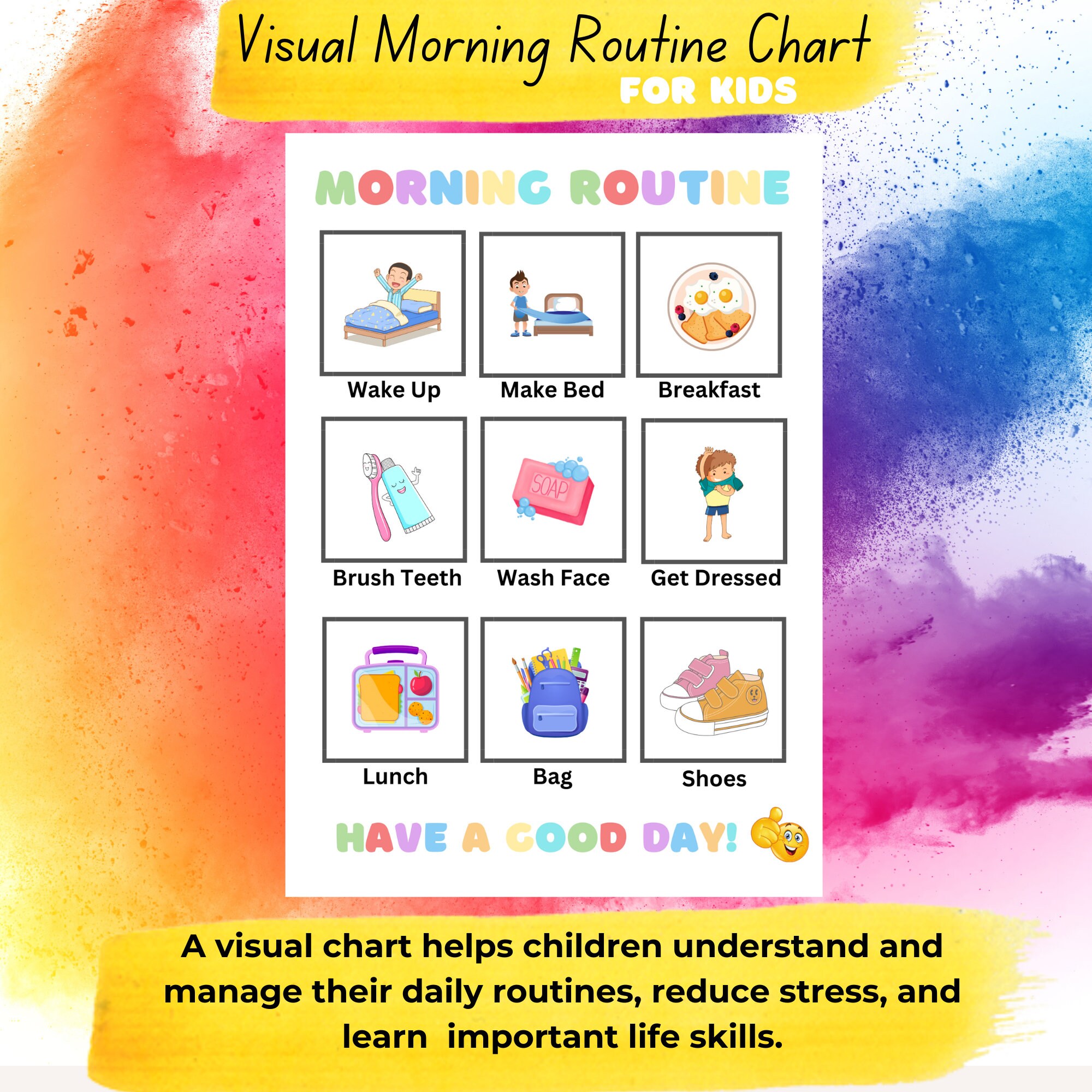 Morning Routine Chart Printable, Visual Routine Daily Responsibility ...