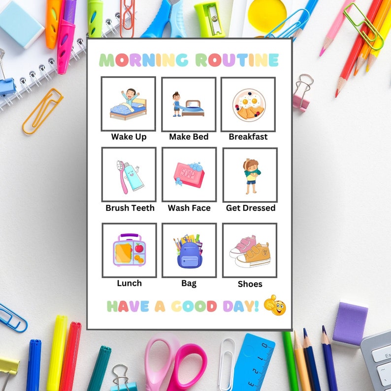 Morning Routine Chart Printable, Visual Routine Daily Responsibility ...