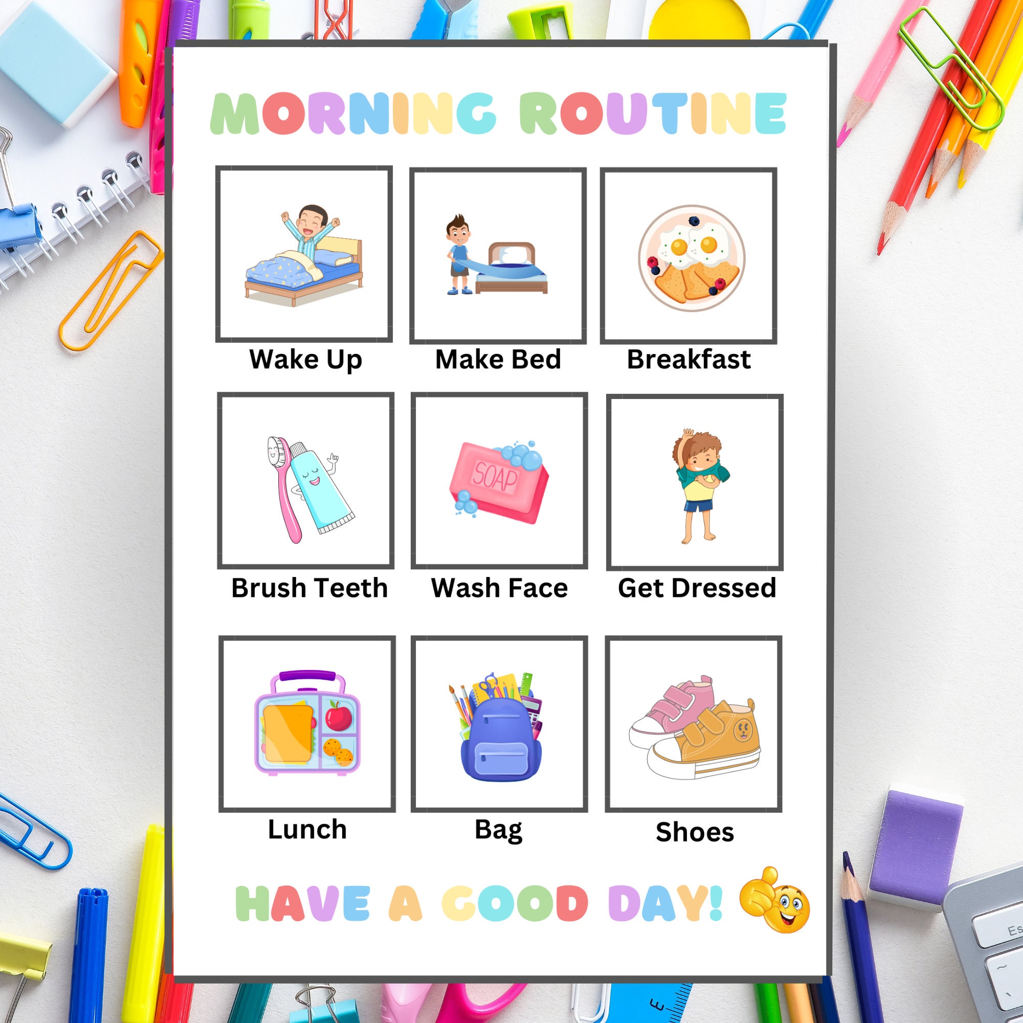 Morning Routine Chart Printable, Visual Routine Daily Responsibility ...