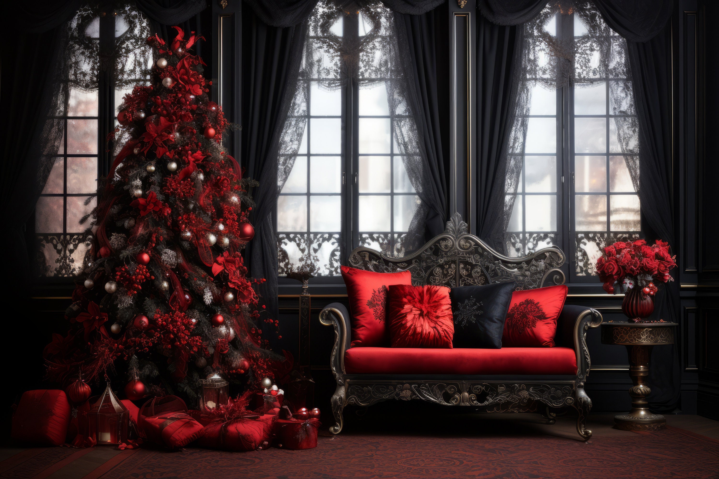 25 Digital Gothic Christmas Backdrops, Elegant Dark Room, Photoshop ...