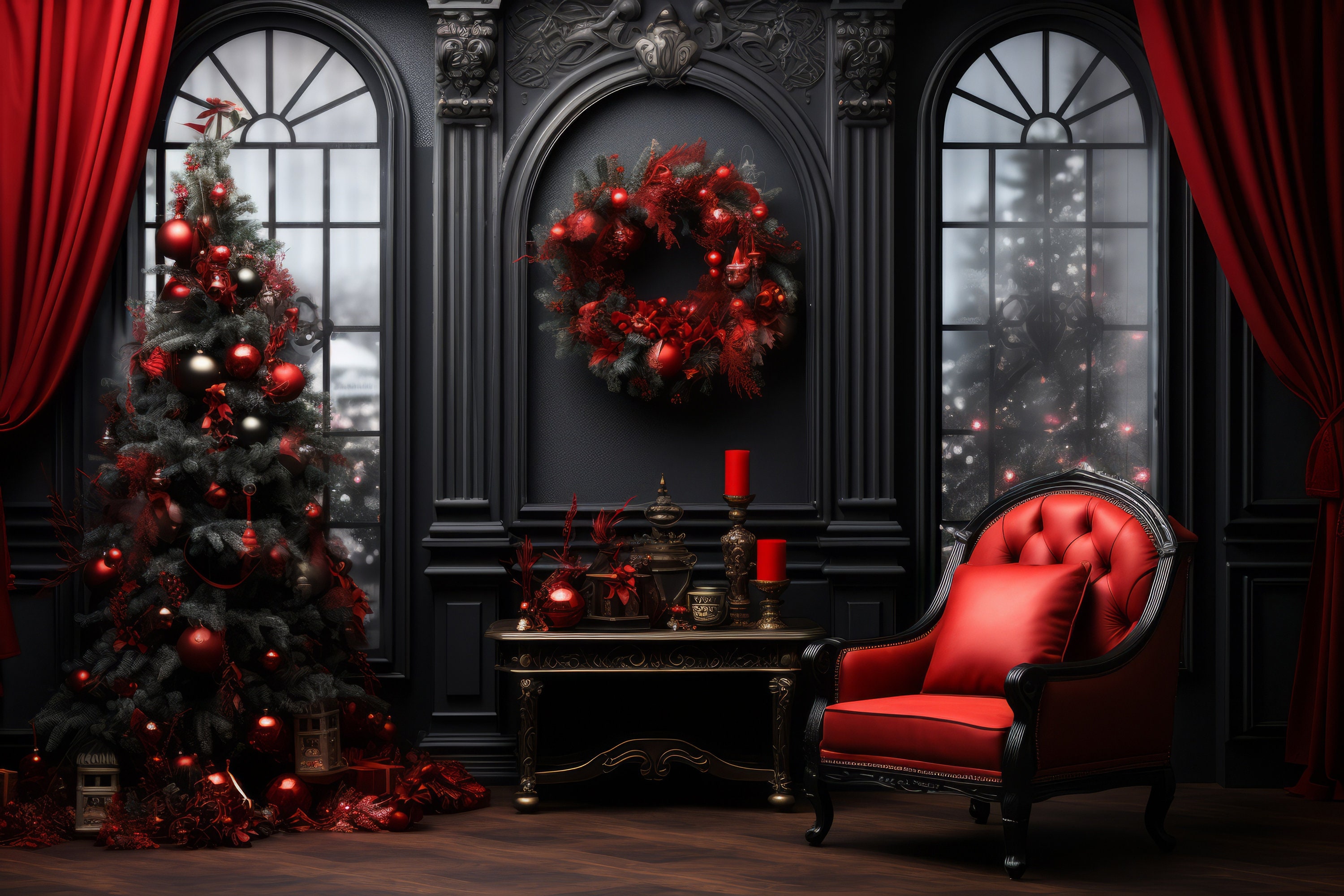 25 Digital Gothic Christmas Backdrops, Elegant Dark Room, Photoshop ...