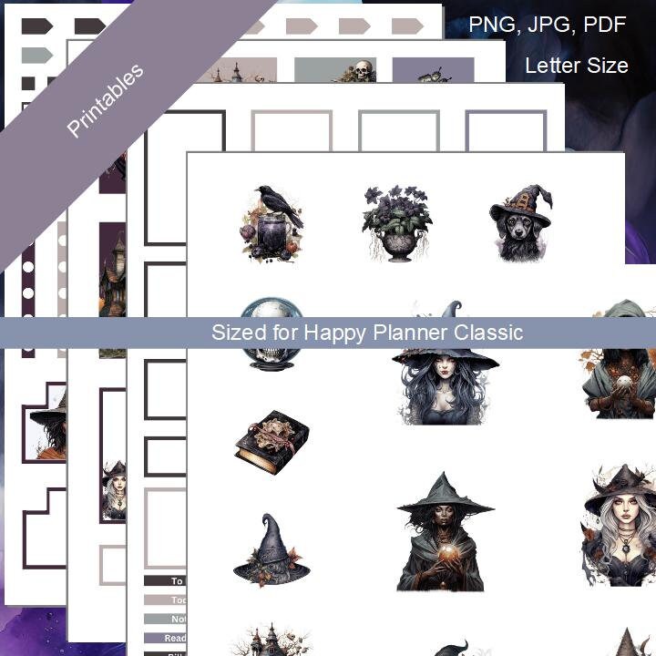 Spooky Witch Collection Printable Planner Stickers for Happy Planner ...
